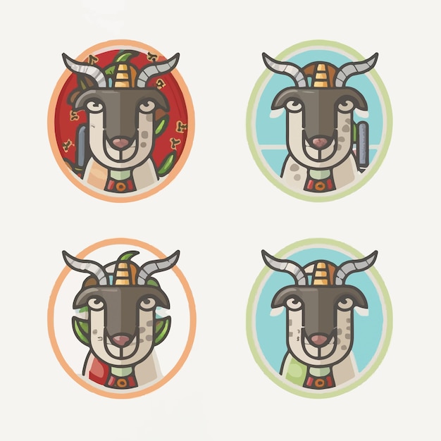 Vibrant Collection of Stylized Goat Emblems with Geometric Patterns ...