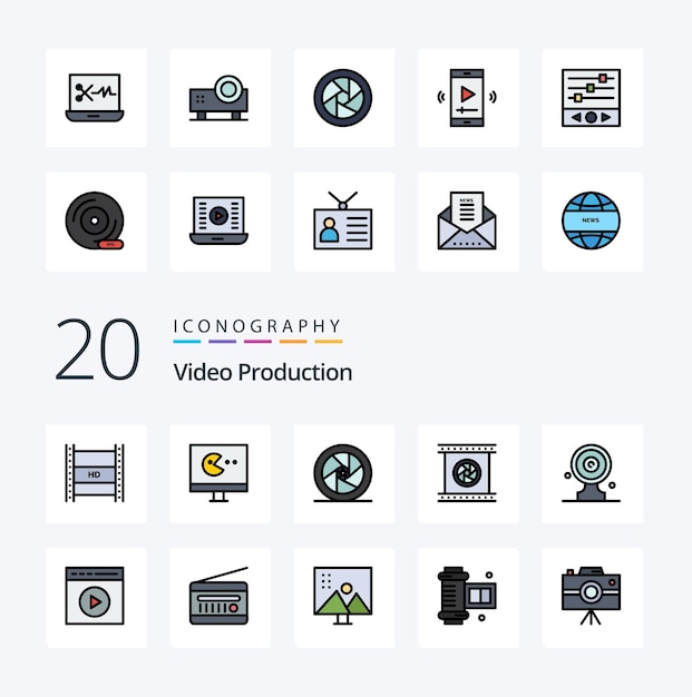 A Diverse Collection of Vibrant Video Production Icons | Jiffy Designs