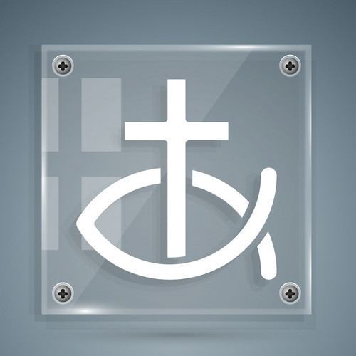 White Christian Fish Symbol Icon Isolated On Grey Background. Jesus ...