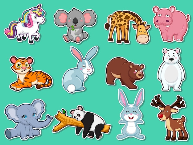 Charming Cartoon Animals on Vibrant Green Background | Jiffy Designs