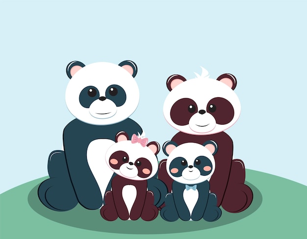Adorable Panda Family Gathered in the Meadow | Jiffy Designs