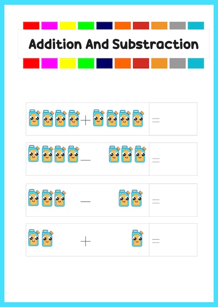 Colorful Addition and Subtraction Math Worksheet | Jiffy Designs