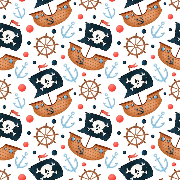 Playful Pirate Ship Pattern with Nautical Accents | Jiffy Designs