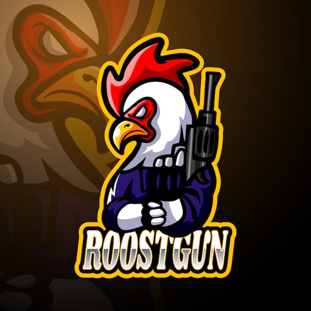 Vibrant Rooster Mascot with Blazing Rooster Gun Logo | Jiffy Designs