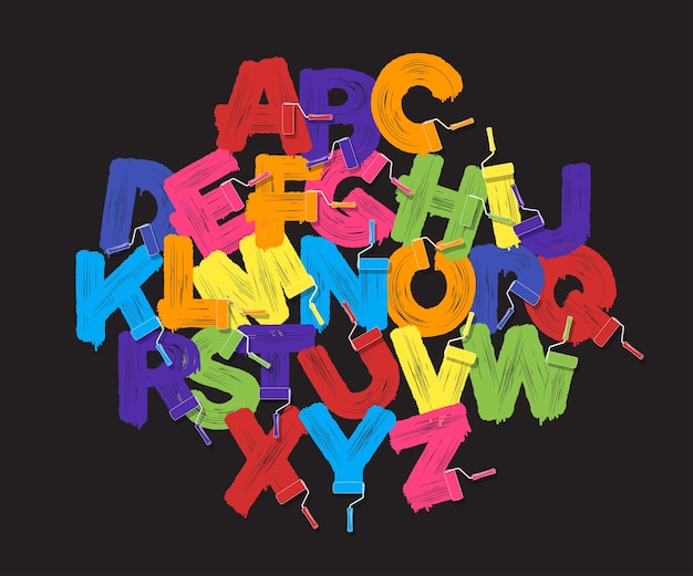 Vibrant Jumbled Alphabet Letters on Dark Background | Jiffy Designs