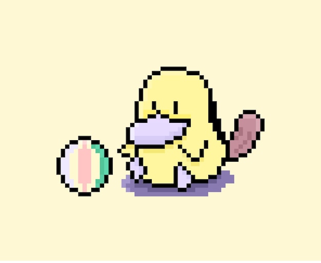 Adorable Pixel Art Duckling Playing with Colorful Ball | Jiffy Designs