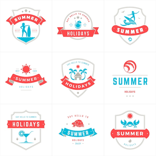 Vibrant Summer Holiday Emblem Collection with Tropical Motifs | Jiffy ...