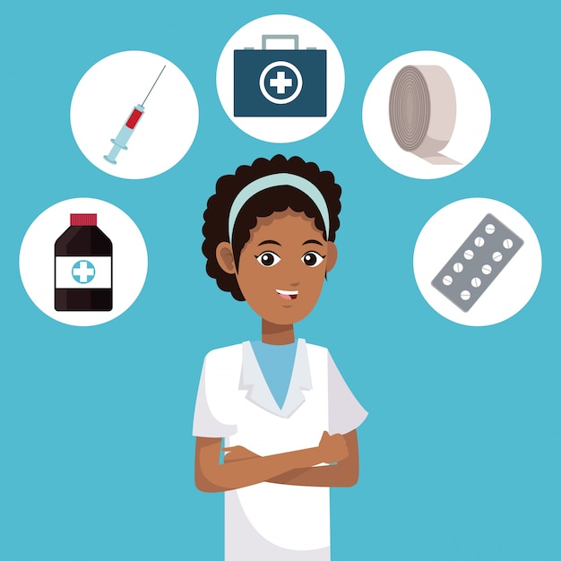 Illustration of a Nurse with Medical Icons and Symbols | Jiffy Designs