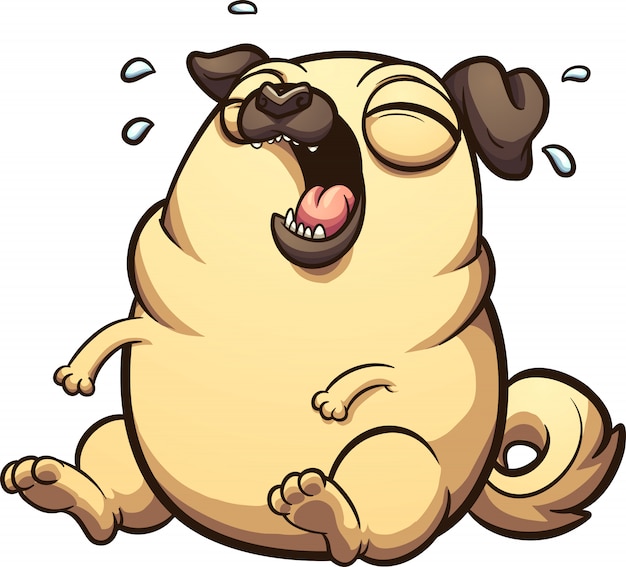 Playful Cartoon Pug Dog Laughing and Rolling on Floor | Jiffy Designs