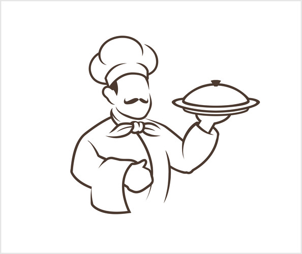 Chef With Mustache Hold A Dish On Left Hand And A Towel In Right Hand ...