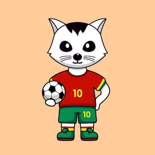 Cute Cat Soccer Player in Colorful Uniform Holding Ball | Jiffy Designs