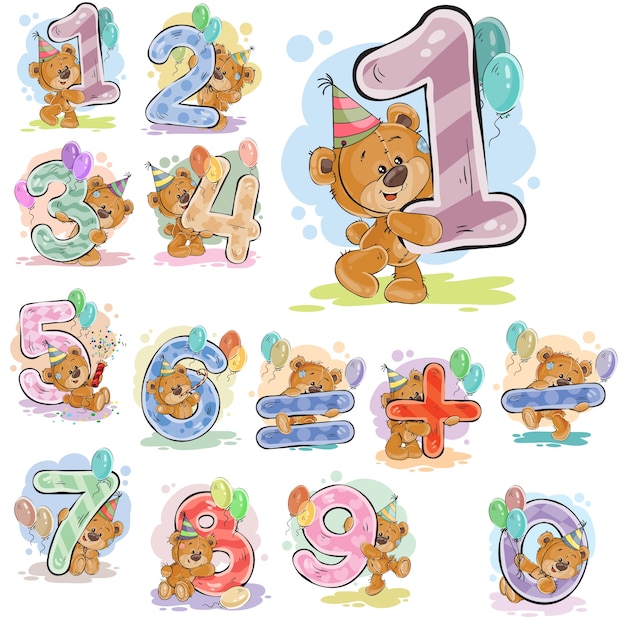 Adorable Teddy Bear Numbers in Vibrant Watercolor Illustrations | Jiffy ...