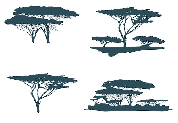 Diverse Collection of Stylized African Acacia Tree Silhouettes | Jiffy ...