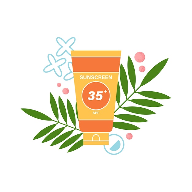 Vibrant Sunscreen Tube Surrounded by Lush Tropical Foliage | Jiffy Designs