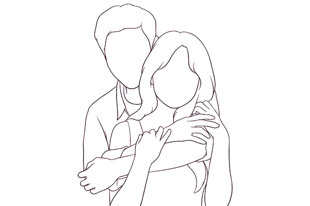 Intimate Embrace of a Loving Couple in Simple Line Art | Jiffy Designs