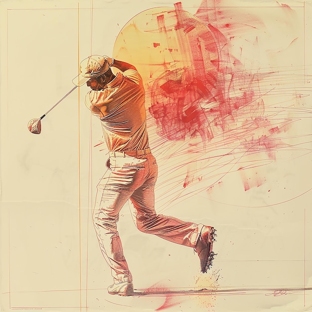 Powerful Golfer Swinging with Vibrant Abstract Backdrop | Jiffy Designs