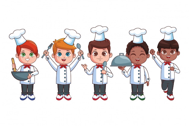 Diverse Chefs Cartoon Characters Collection with Culinary Utensils ...