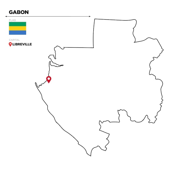 Outline Map of Gabon with Capital and National Flag | Jiffy Designs