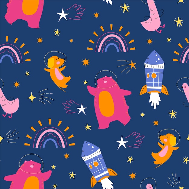 Whimsical Cosmic Creatures in a Starry Night Sky | Jiffy Designs