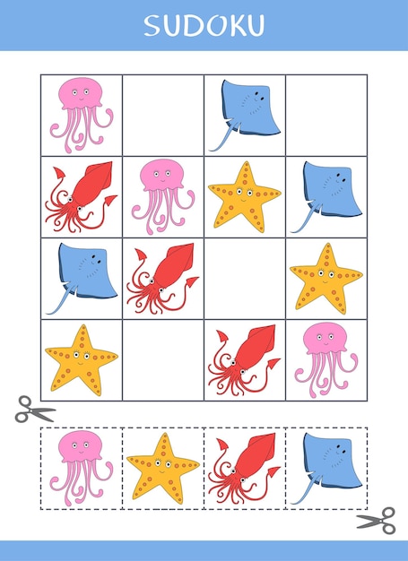 Vibrant Sea Creature Sudoku Puzzle with Playful Icons | Jiffy Designs