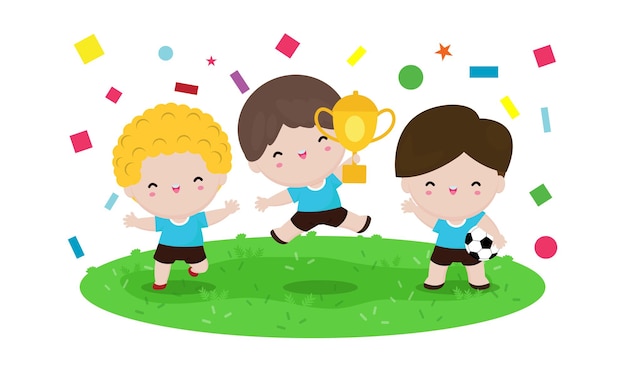 Joyful Children Celebrating Soccer Victory with Trophy | Jiffy Designs