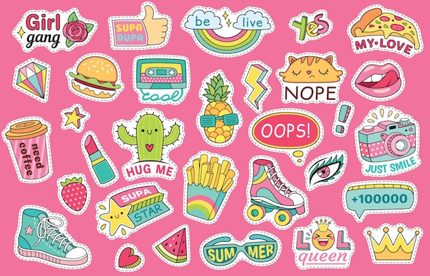 Vibrant Sticker Collage of Playful Symbols and Slogans | Jiffy Designs