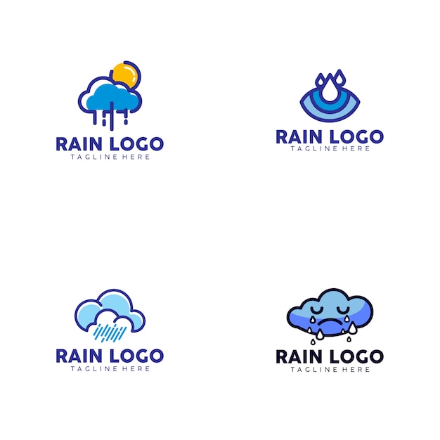 Diverse Rain Logo Collection with Clouds and Water Drops | Jiffy Designs