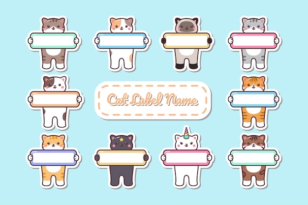 Adorable Kitty Characters Holding Customizable Name Tags | Jiffy Designs