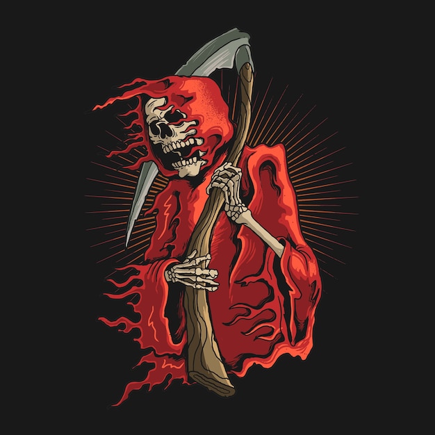 Grim Reaper in Fiery Crimson Robe Wielding Scythe | Jiffy Designs