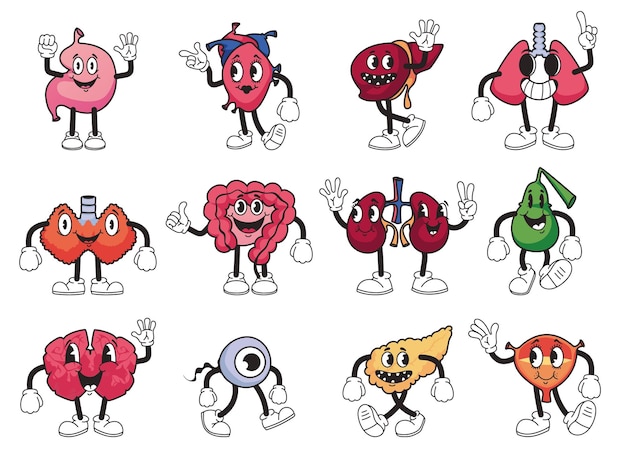 Whimsical Cartoon Organ Characters in Vibrant Colors and Poses | Jiffy ...