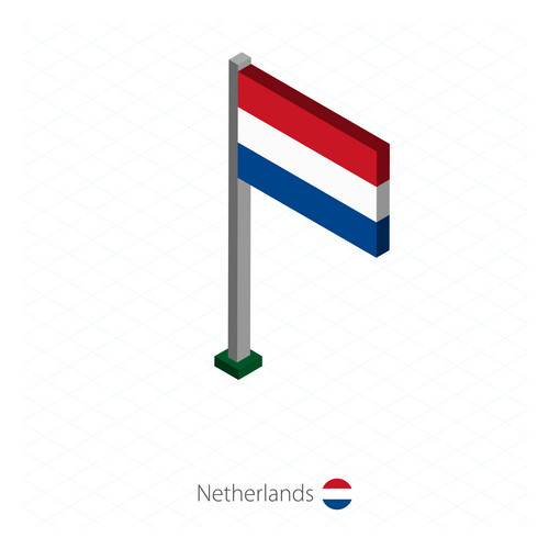 Netherlands Flag On Flagpole In Isometric Dimension. Isometric Blue ...
