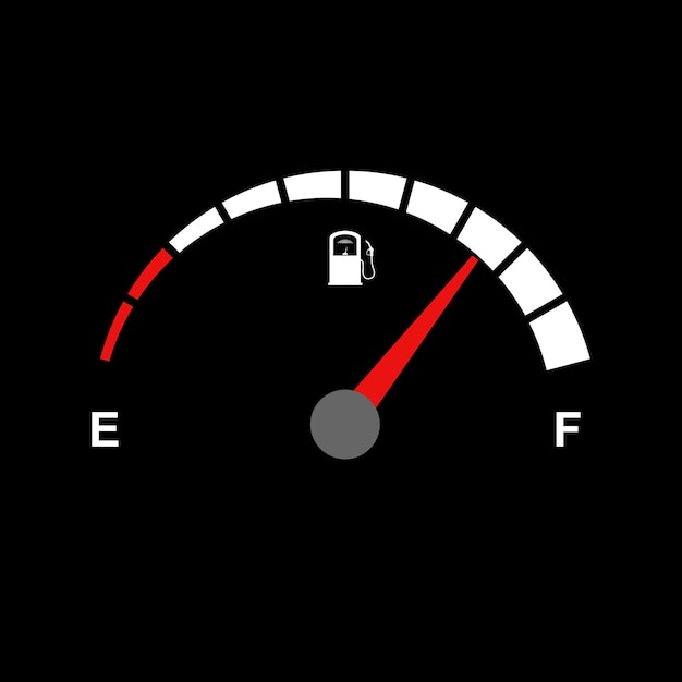 Fuel Gauge Showing Nearly Empty Tank on Black Background | Jiffy Designs