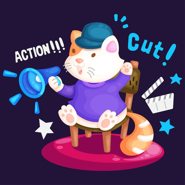 Playful Cat Director Shouting 'Action!' on Movie Set | Jiffy Designs
