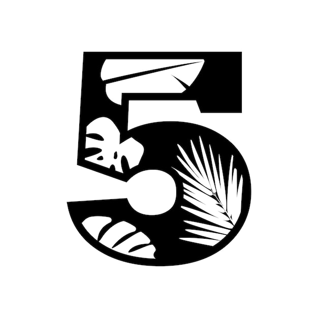 Stylized Black and White Tropical Number Five Illustration | Jiffy Designs