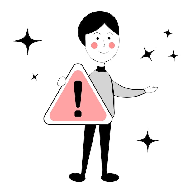 Whimsical Figure Holding Caution Sign with Twinkling Stars | Jiffy Designs