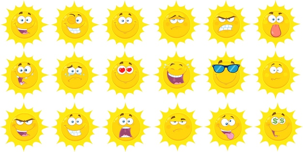 Vibrant Collection of Expressive Sun Emojis with Diverse Personalities ...
