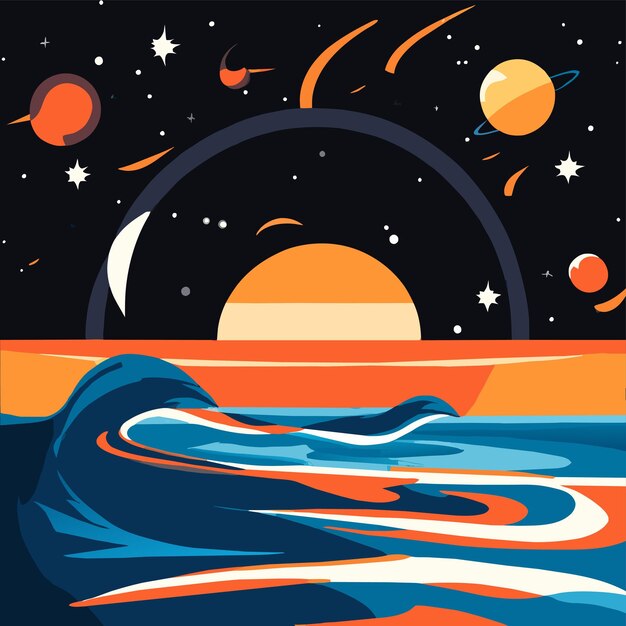 Captivating Cosmic Seascape: Planets, Moons, and Celestial Wonders | Jiffy Designs