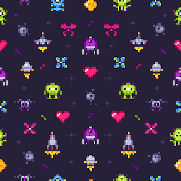 Retro Pixel Alien Invasion Pattern | Jiffy Designs