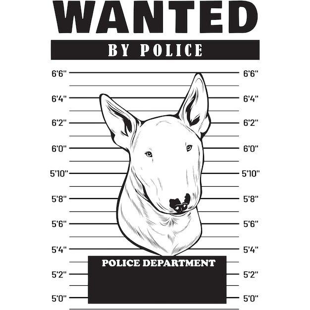 Wanted Poster for Mischievous Bull Terrier Dog | Jiffy Designs