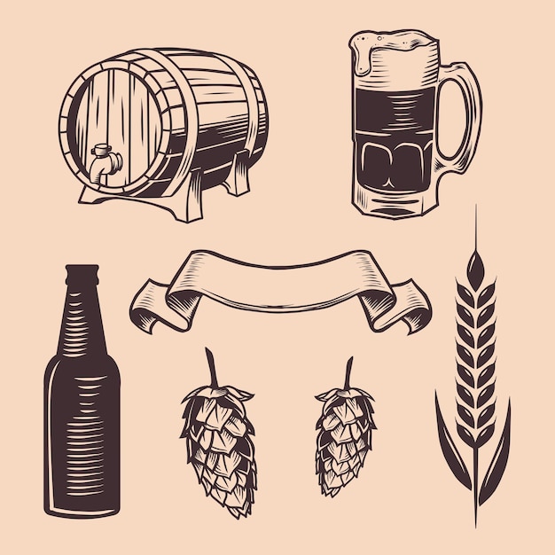 Vintage Beer Barrel and Brewing Elements Illustration | Jiffy Designs