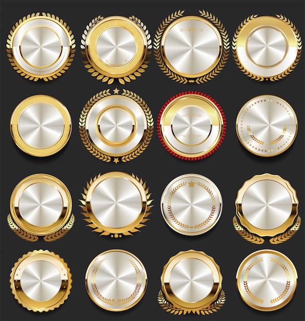 Elegant Gold and Silver Emblem Collection on Black Background | Jiffy ...