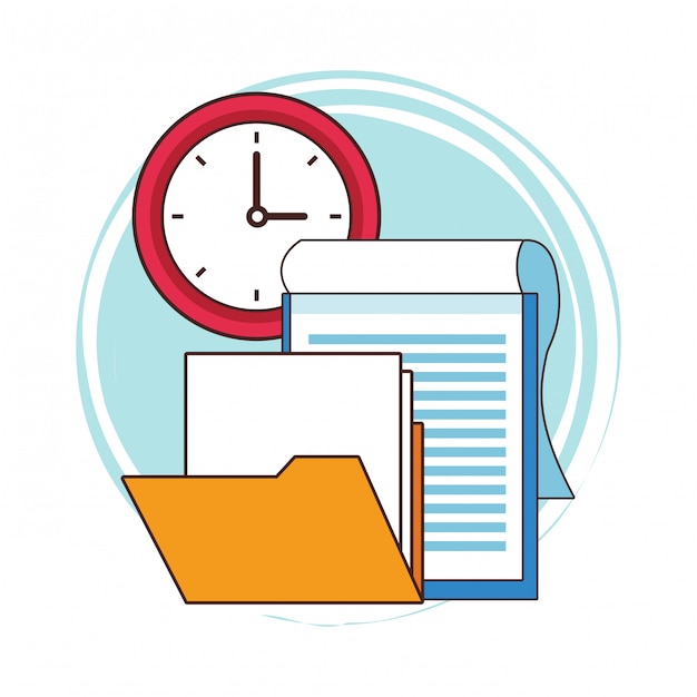 Stylized File Folder, Clock, and Document Illustration | Jiffy Designs