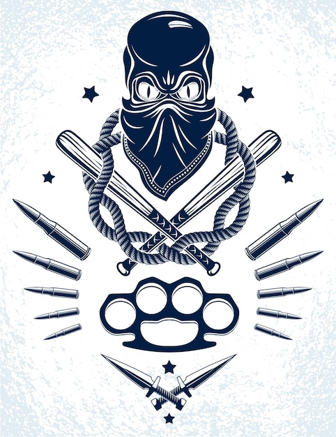 Fearless Ninja Warrior Emblem with Crossed Blades and Brass Knuckles ...