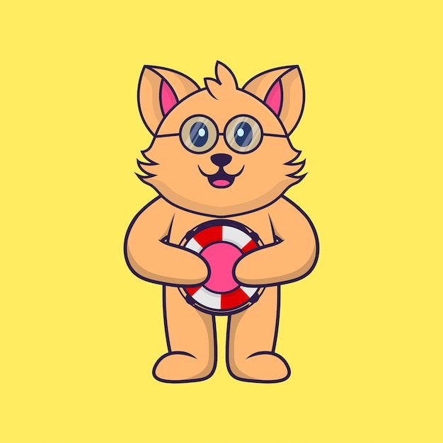 Adorable Cartoon Cat Holding a Lifesaver | Jiffy Designs