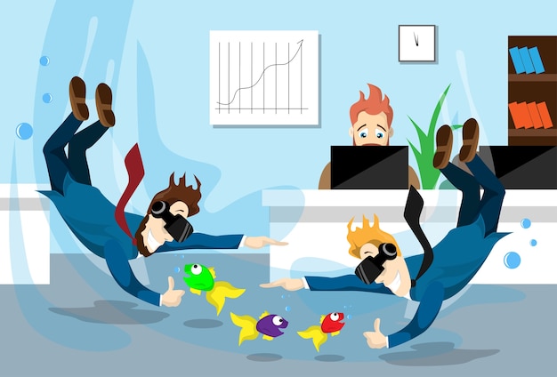 Lively Office Scene with Playful Underwater Creatures | Jiffy Designs