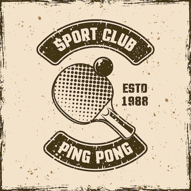 Vintage Ping Pong Sport Club Emblem with Racket | Jiffy Designs