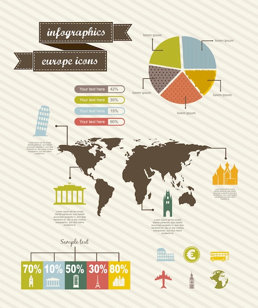 Detailed Infographic With Charts Icons And World Map Illustration