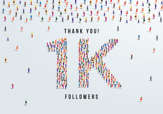Colorful Crowd Celebrating 1K Follower Milestone on White Background ...