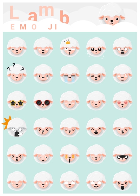 Adorable Lamb Emoji Faces with Expressive Emotions and Accessories ...