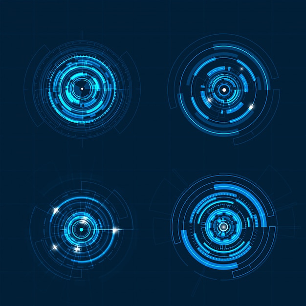 Futuristic Glowing Circular Cyber Technology Graphics Collection ...